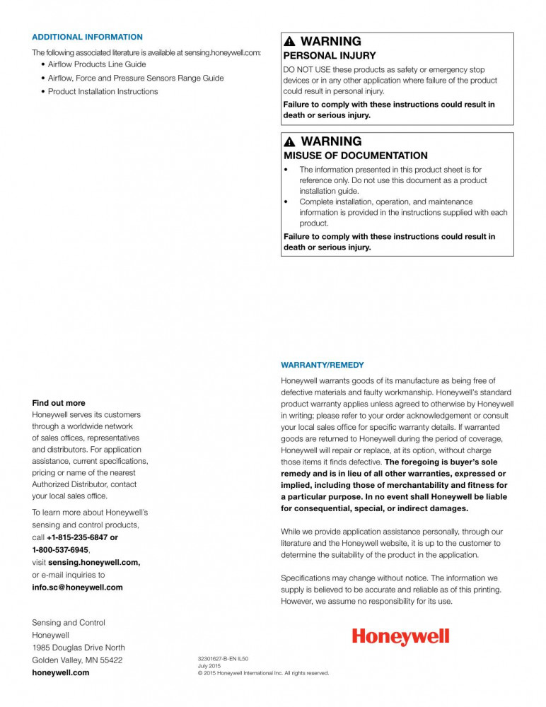 Honeywell AWM700 Series datasheet page 7