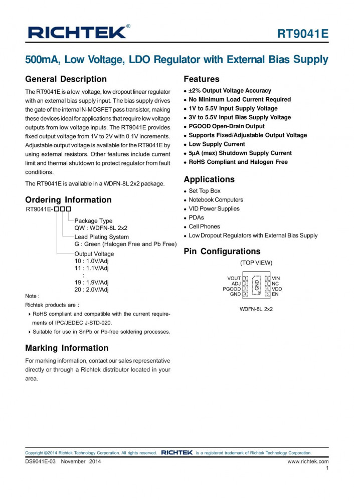 RT9041E datasheet page 1