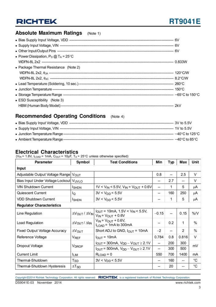 RT9041E datasheet page 3