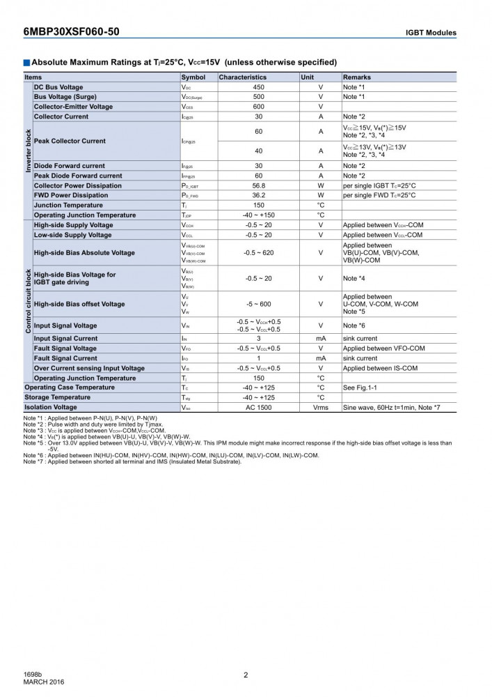 6MBP30XSF060-50 datasheet page 2