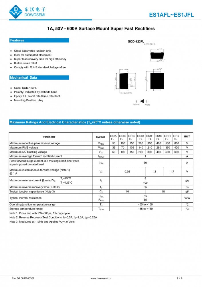 DOWO ES1DFL datasheet page 1