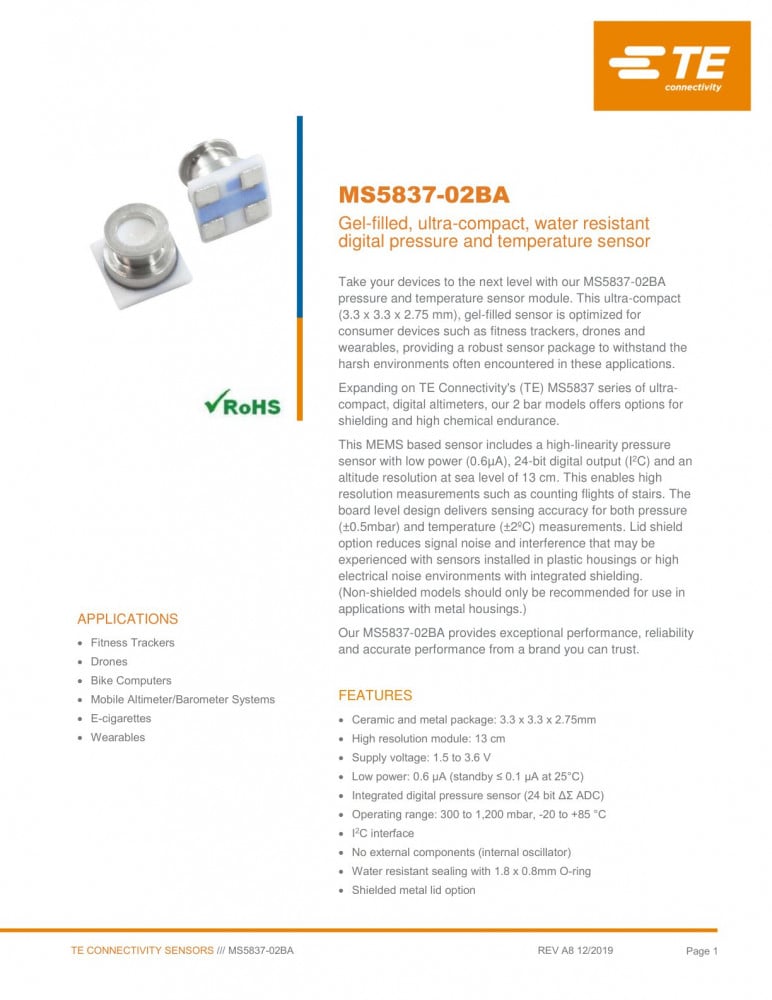 MS5837-02BA datasheet page 1