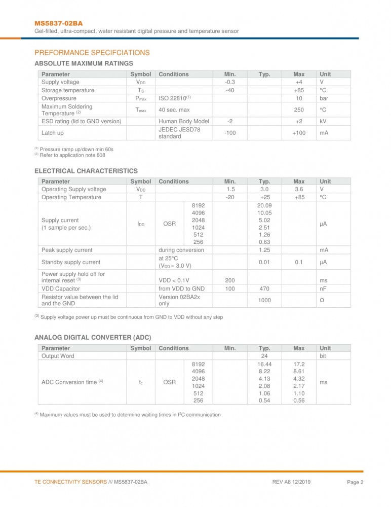 MS5837-02BA datasheet page 2