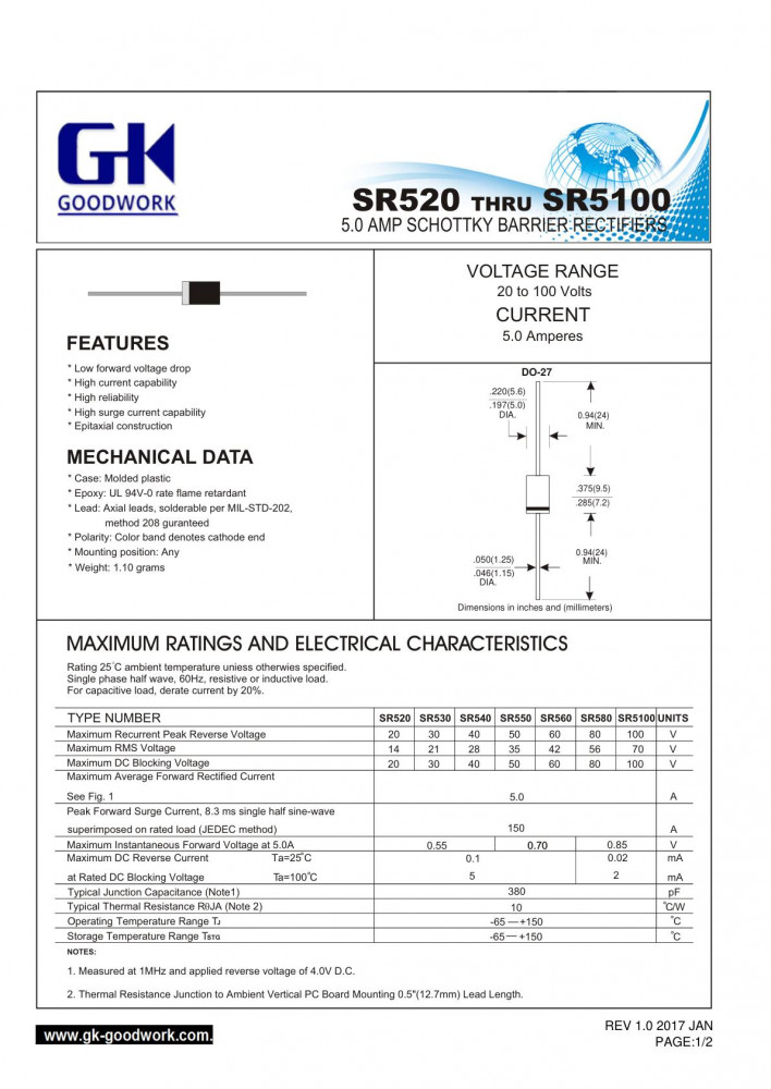 GOODWORK SR540-B datasheet page 1