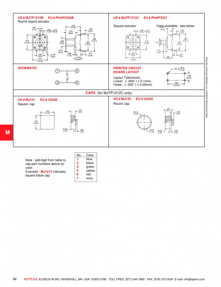 APEM MJ1216 datasheet page 2