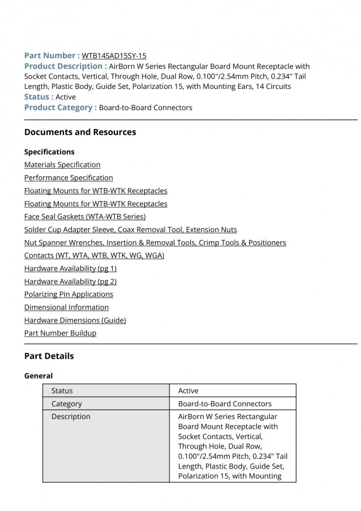 WTB14SAD15SY-15 technical document page 1