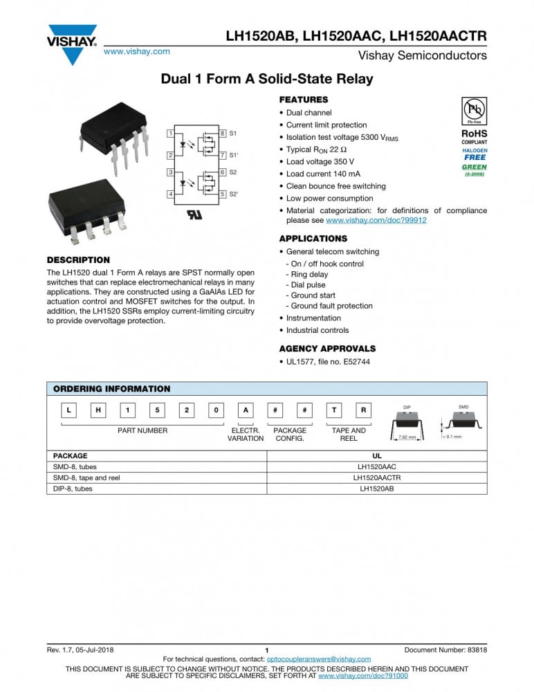 LH1520AACTR datasheet page 1