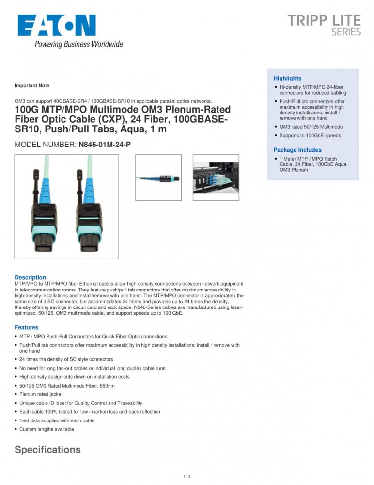 EATON N846-01M-24-P technical document page 1