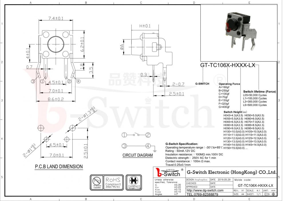 G-Switch GT-TC106A-H043-L1 technical drawing
