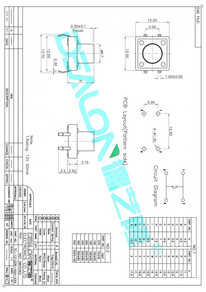 DEALON TC-1212DR-10.5H-250 technical document page