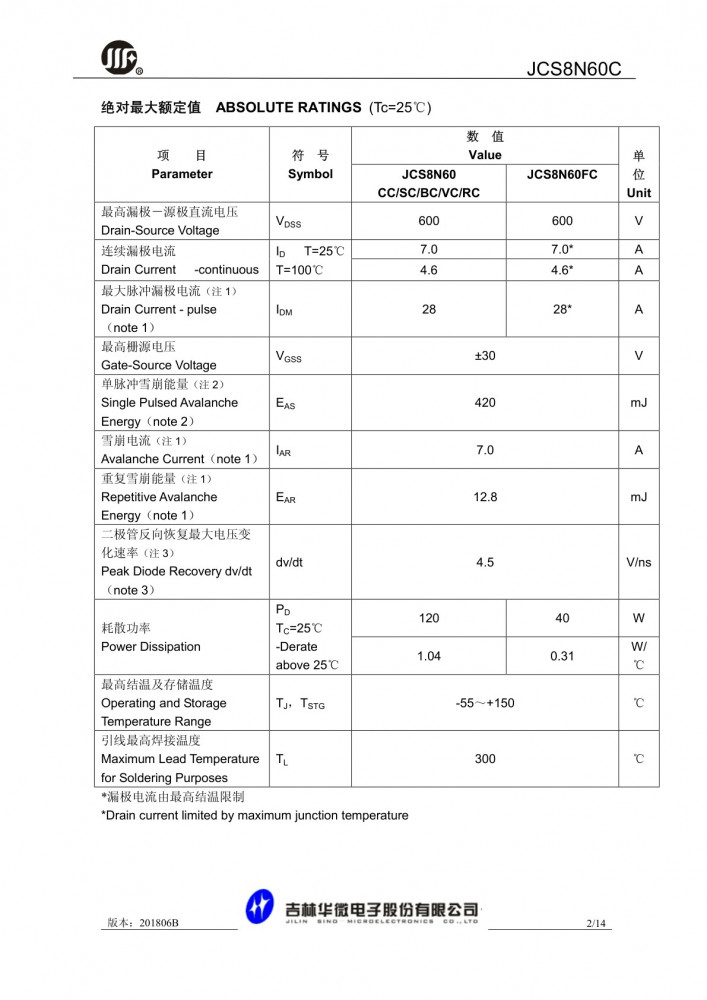 JCS8N60FC-220MF datasheet page 2