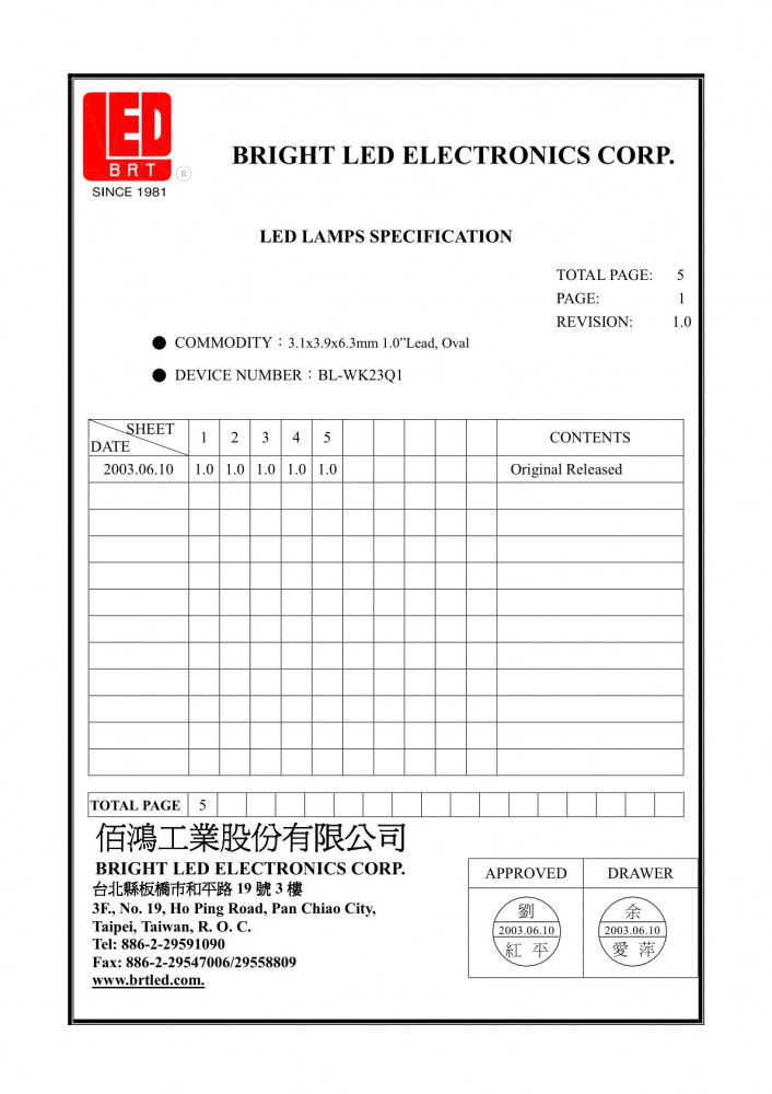 BL-WK23Q1 datasheet page 1
