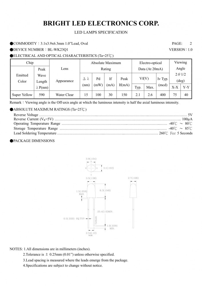 BL-WK23Q1 datasheet page 2