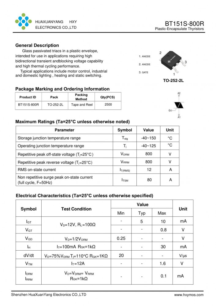 BT151S-800R technical document page 1