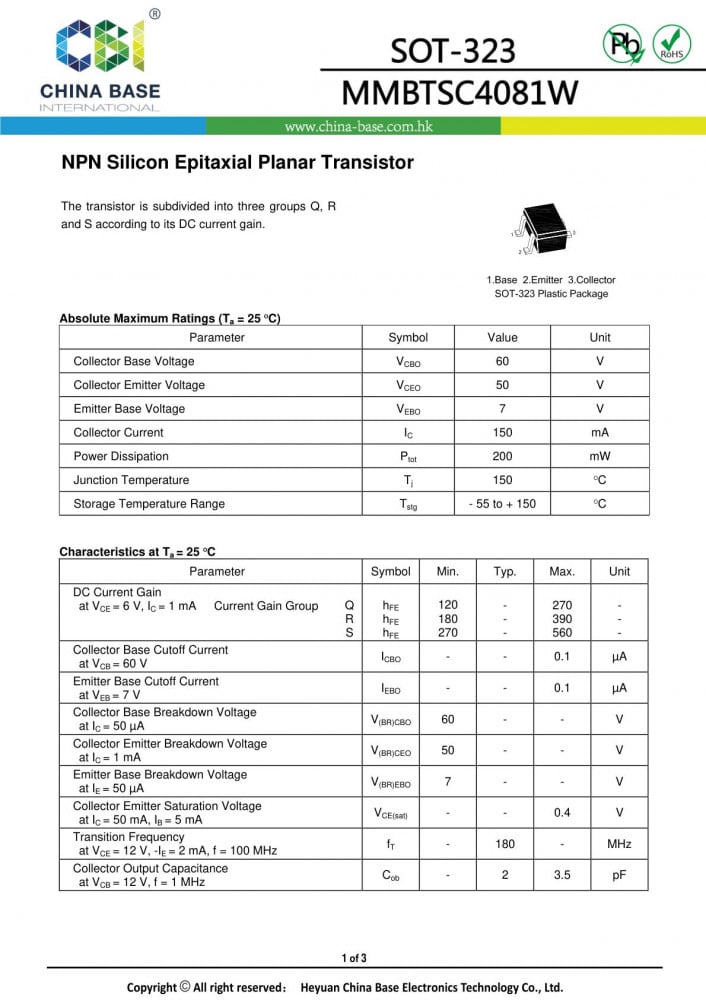 MMBTSC4081W datasheet page 1