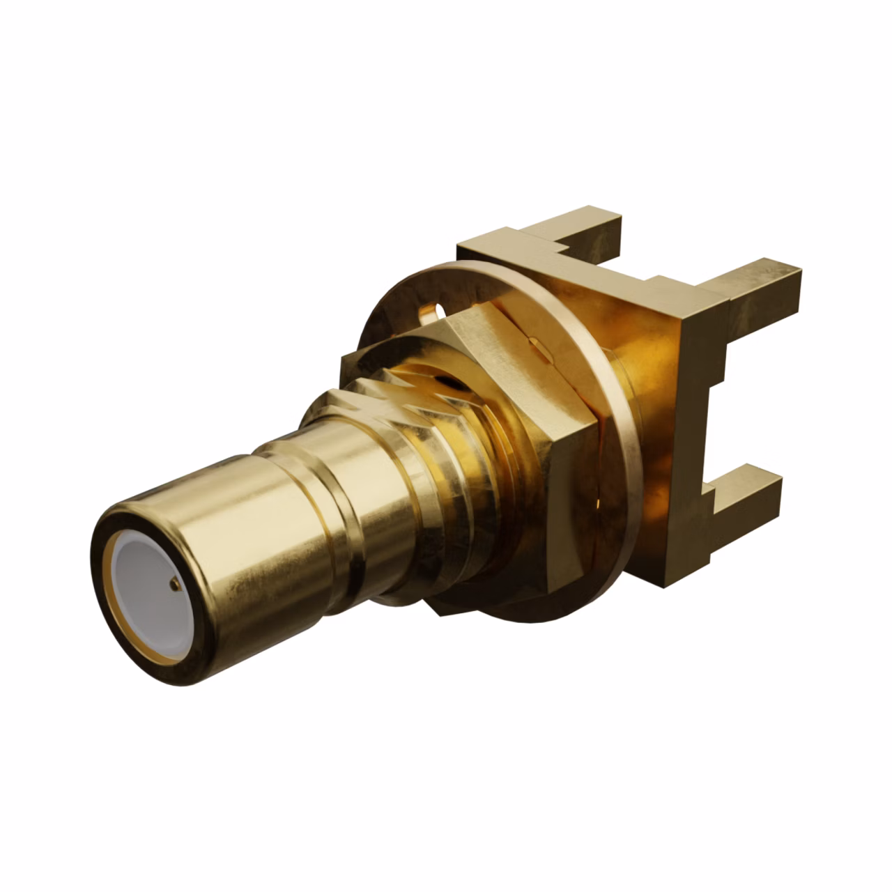 SMB Jack, Straight, Bulkhead Receptacle, PCB, Through Hole, Brass Body, Gold (Au) Plated, 2.79mm Leg Length, 50 Ohms for sale