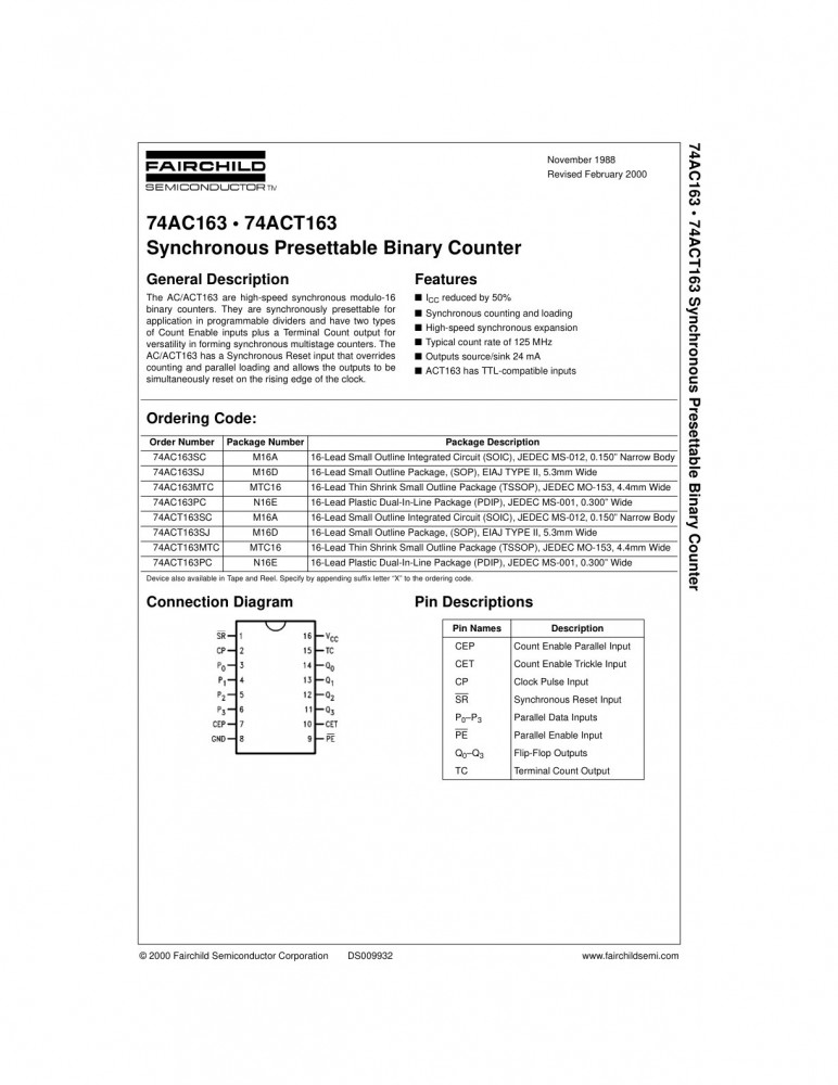 74ACT163SJ technical document page 1