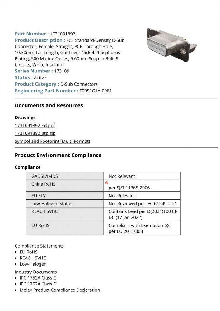 MOLEX 1731091892 technical drawing preview, page 1