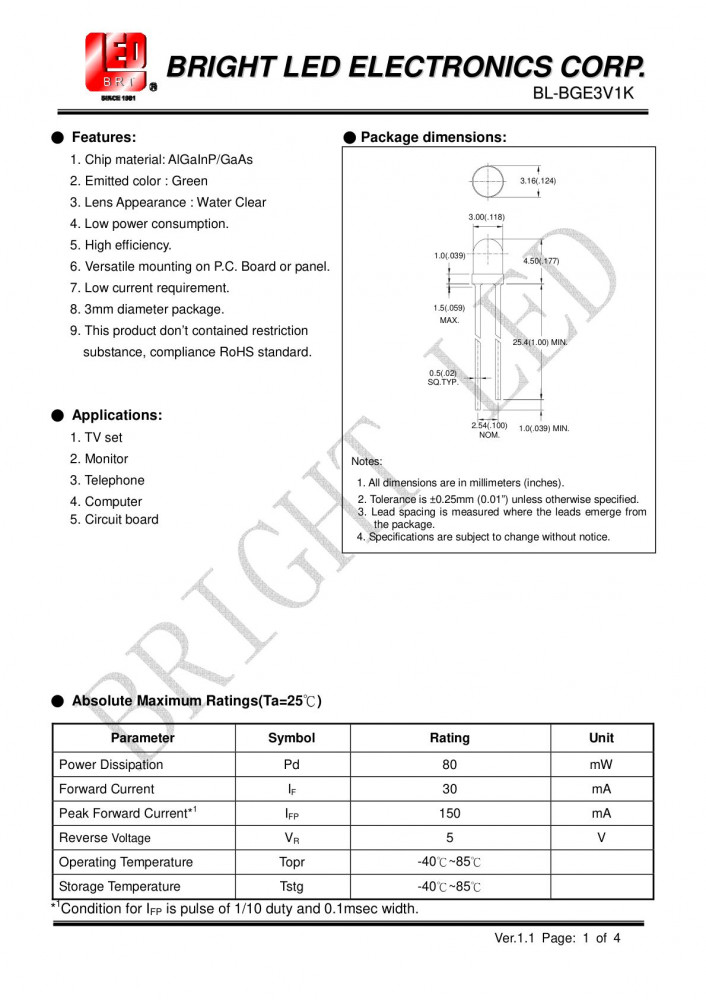 BL-BGE3V1K datasheet page 1