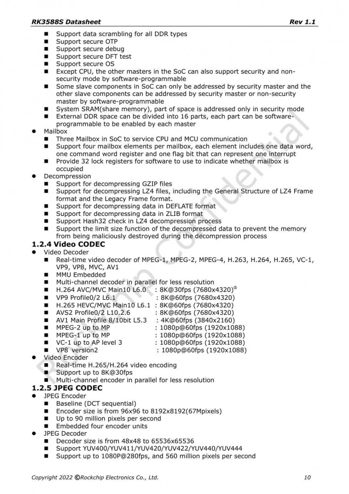 RK3588S datasheet page 10