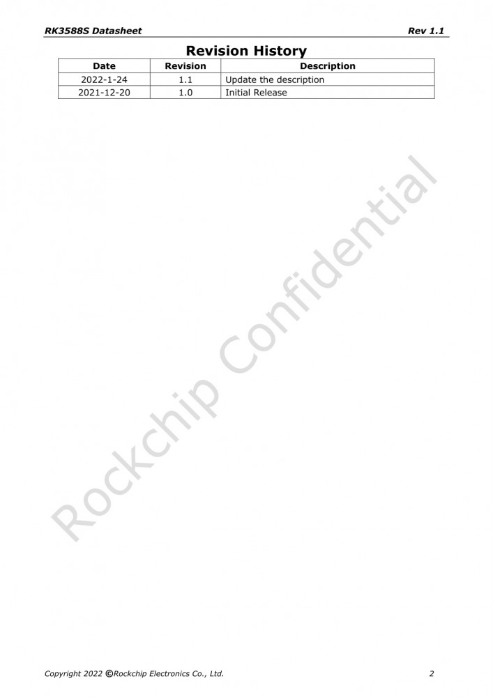 RK3588S datasheet page 2