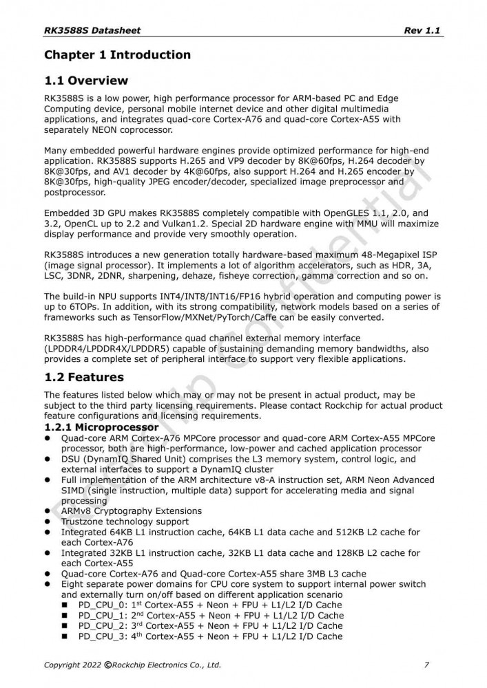 RK3588S datasheet page 7