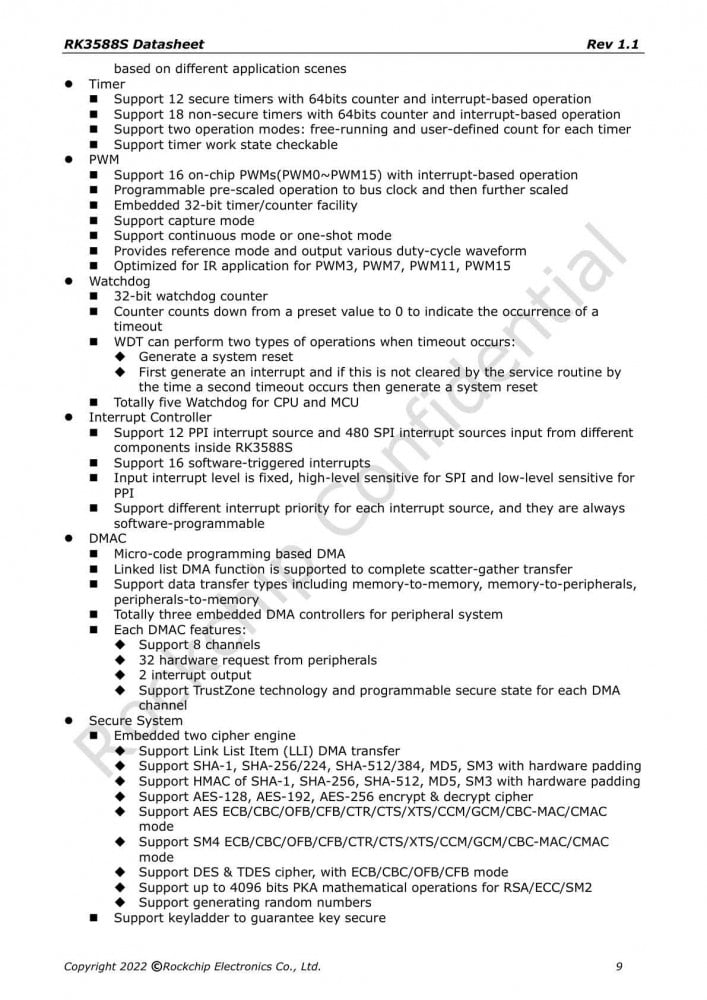 RK3588S datasheet page 9