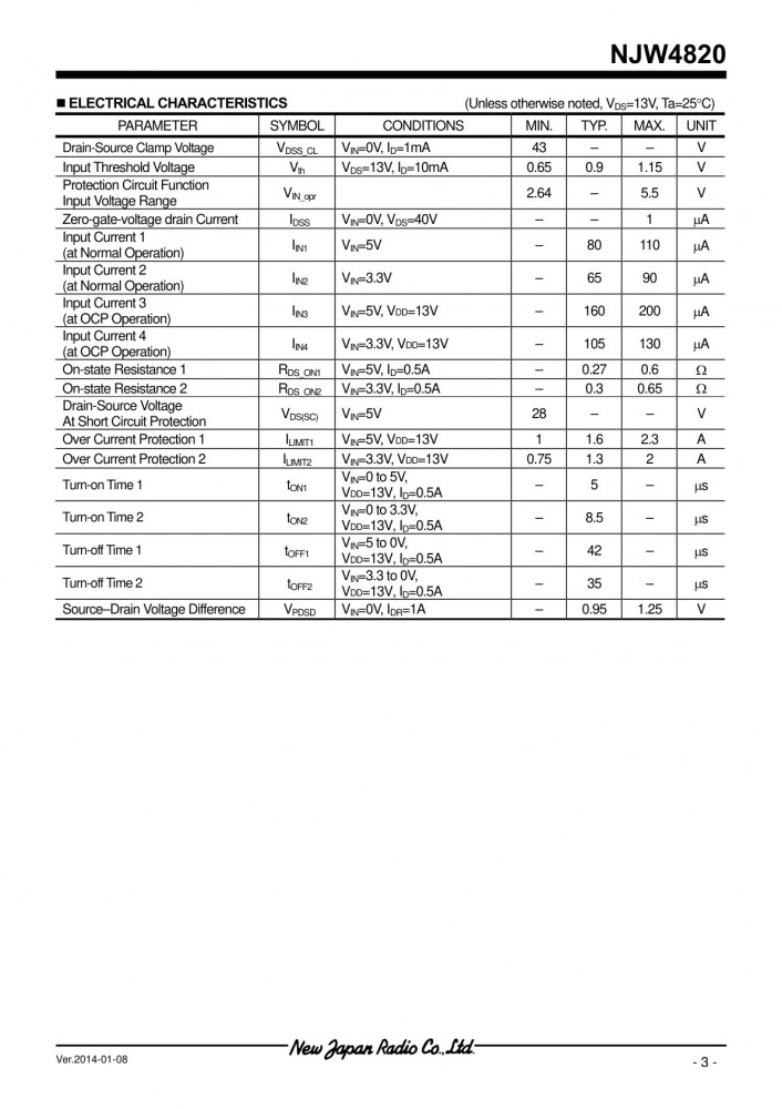 NJW4820 datasheet page 3
