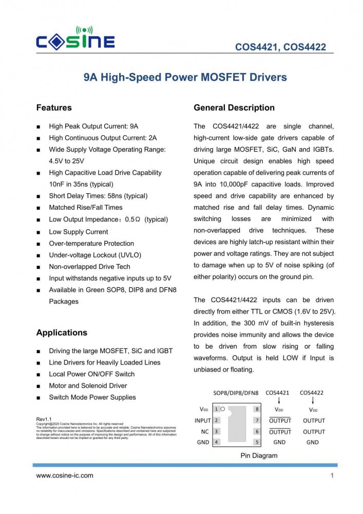 COS4422DT datasheet page 1