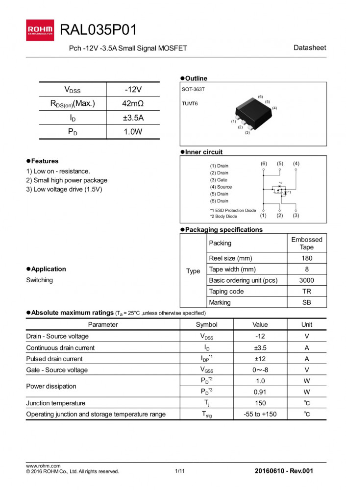 RAL035P01TCR datasheet page 1