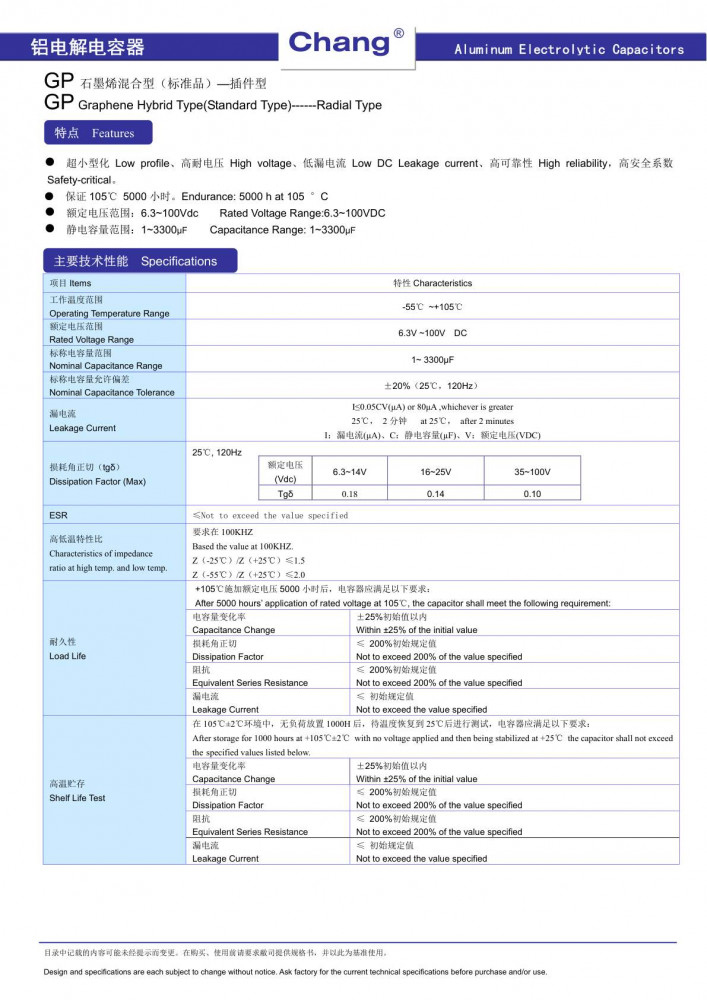 GP graphene hybrid capacitor datasheet page 1