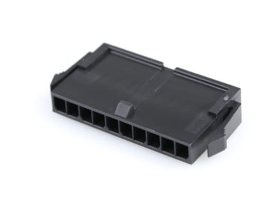 Micro-Fit 3.0 Plug Housing, Single Row, 11 Circuits, UL 94V-2, Panel Mount Ears, Glow-Wire Capable, Black