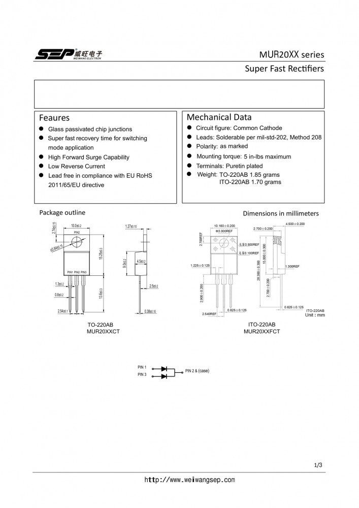 MUR2060FCT datasheet page 1