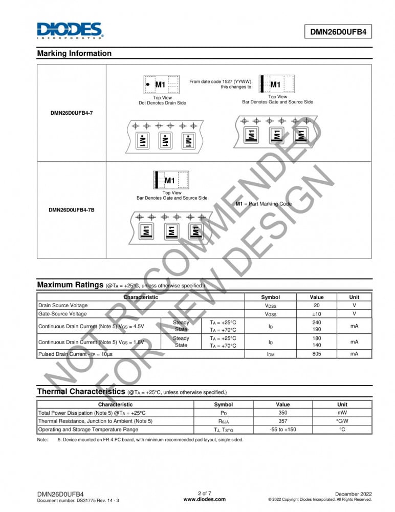 DMN26D0UFB4-7B datasheet page 2