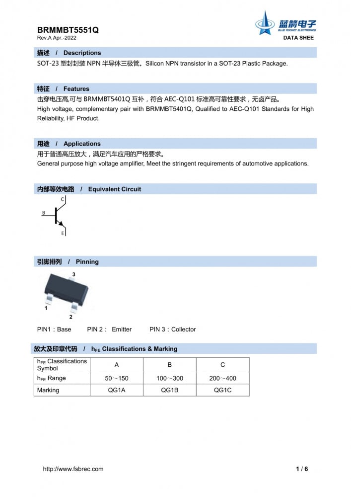 BRMMBT5551Q datasheet page 1