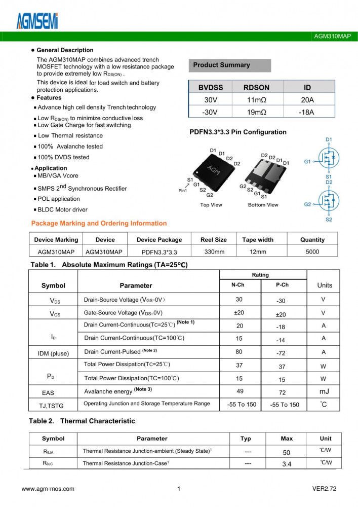 AGM310MAP datasheet page 1