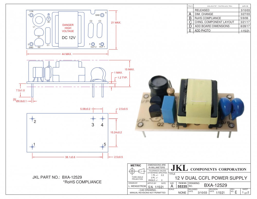 BXA-12529 product drawing, page 1
