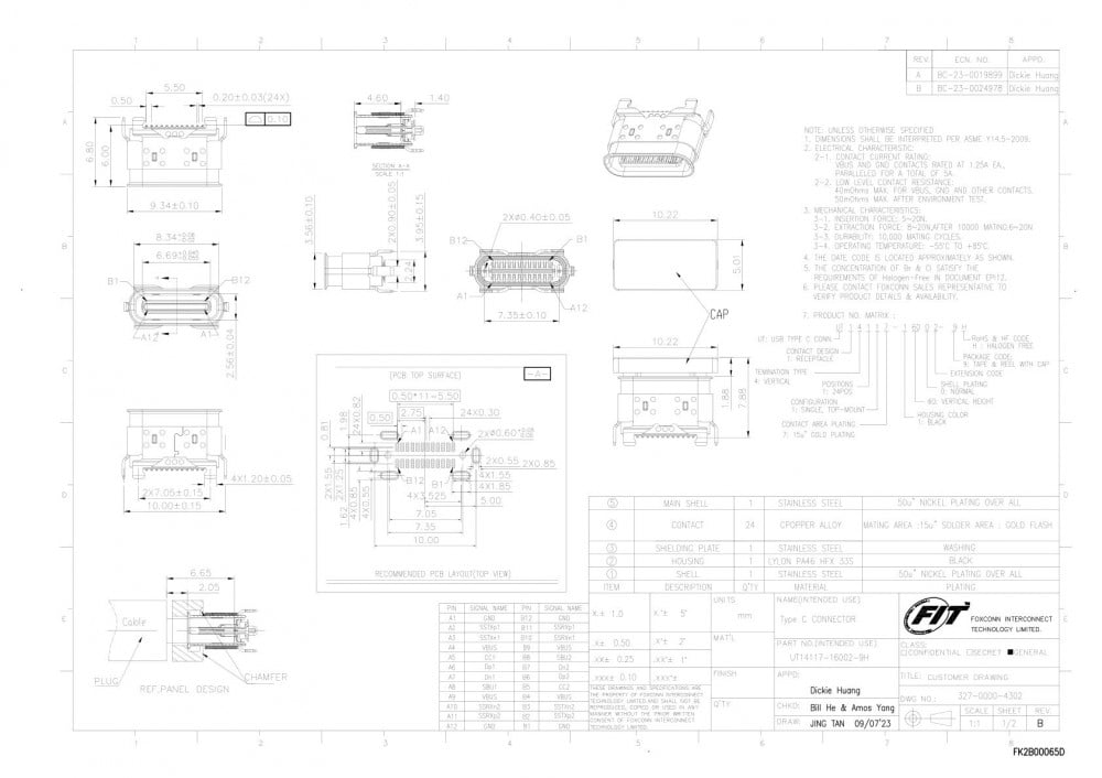 FOXCONN UT14117-16002-9H customer drawing page 1