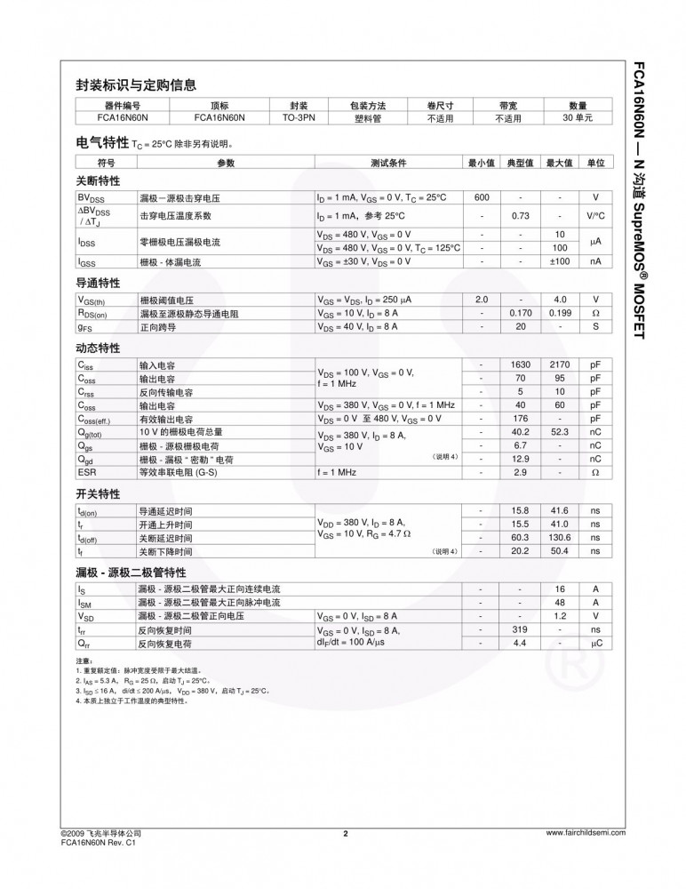 FCA16N60N datasheet page 3