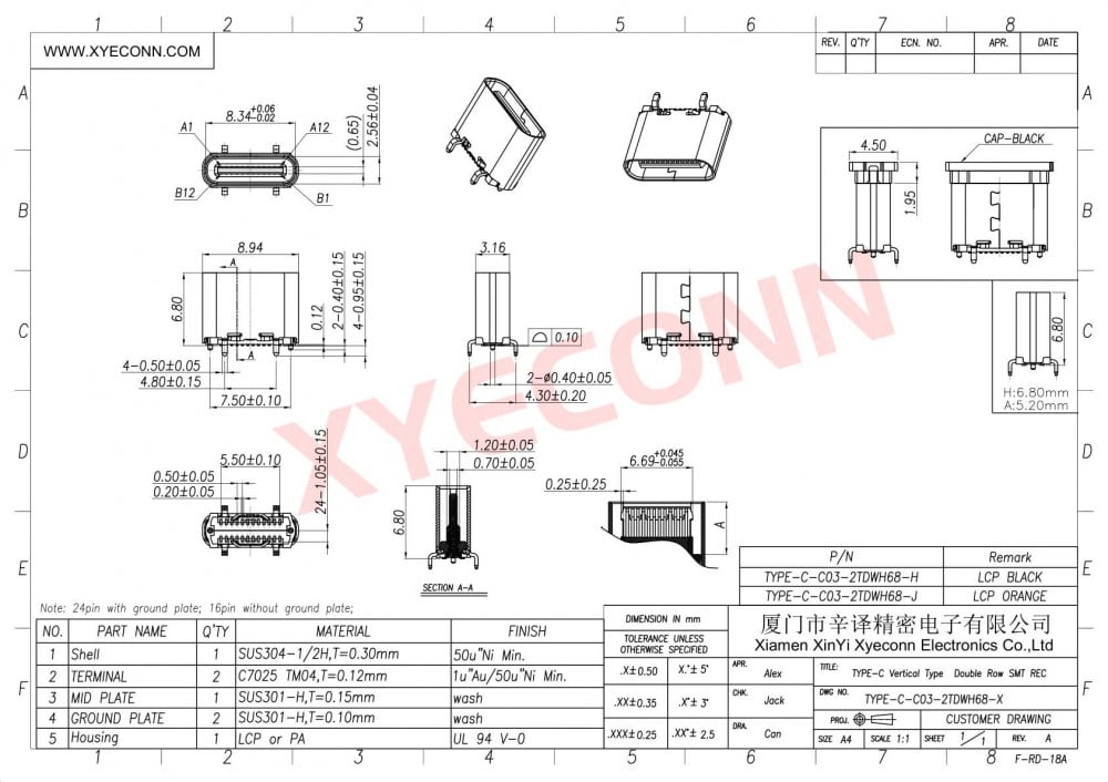 TYPE-C-C03-2TDWH68-J technical drawing page 1