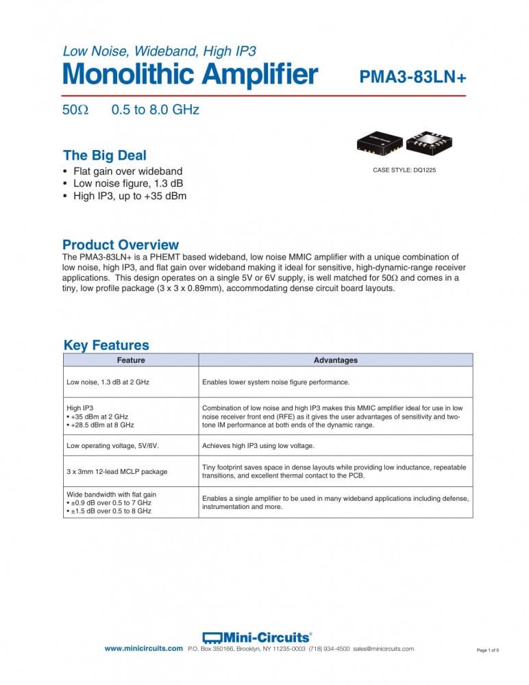 PMA3-83LN+ datasheet page 1