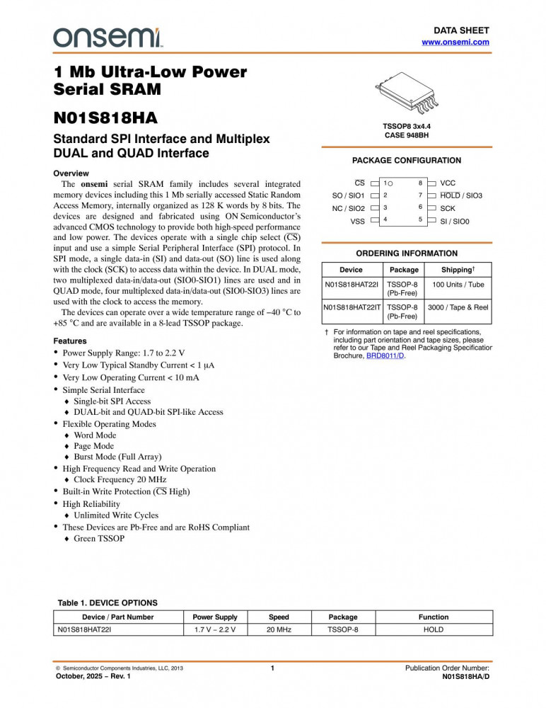 N01S818HA datasheet page 1