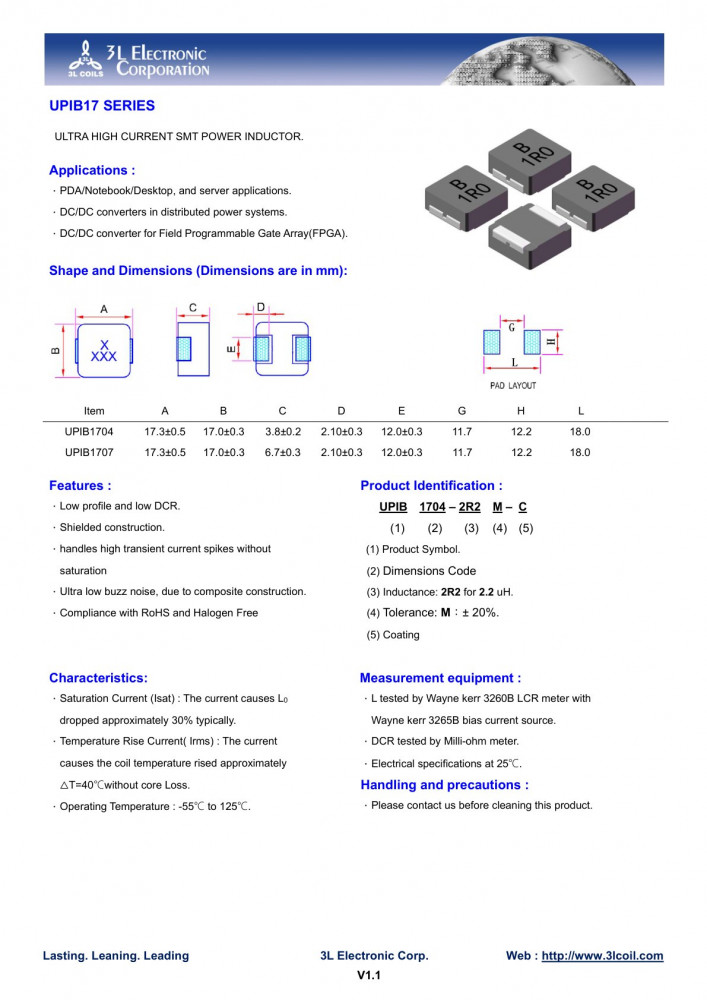 UPIB17 series technical document, page 1