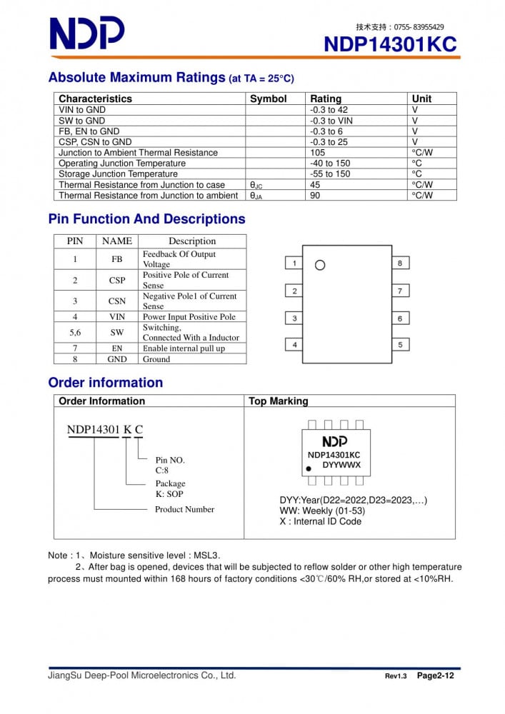 NDP14301KC datasheet page 2