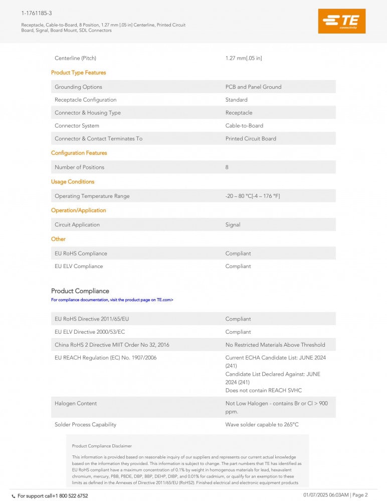 TE Connectivity 1-1761185-3 document page 2