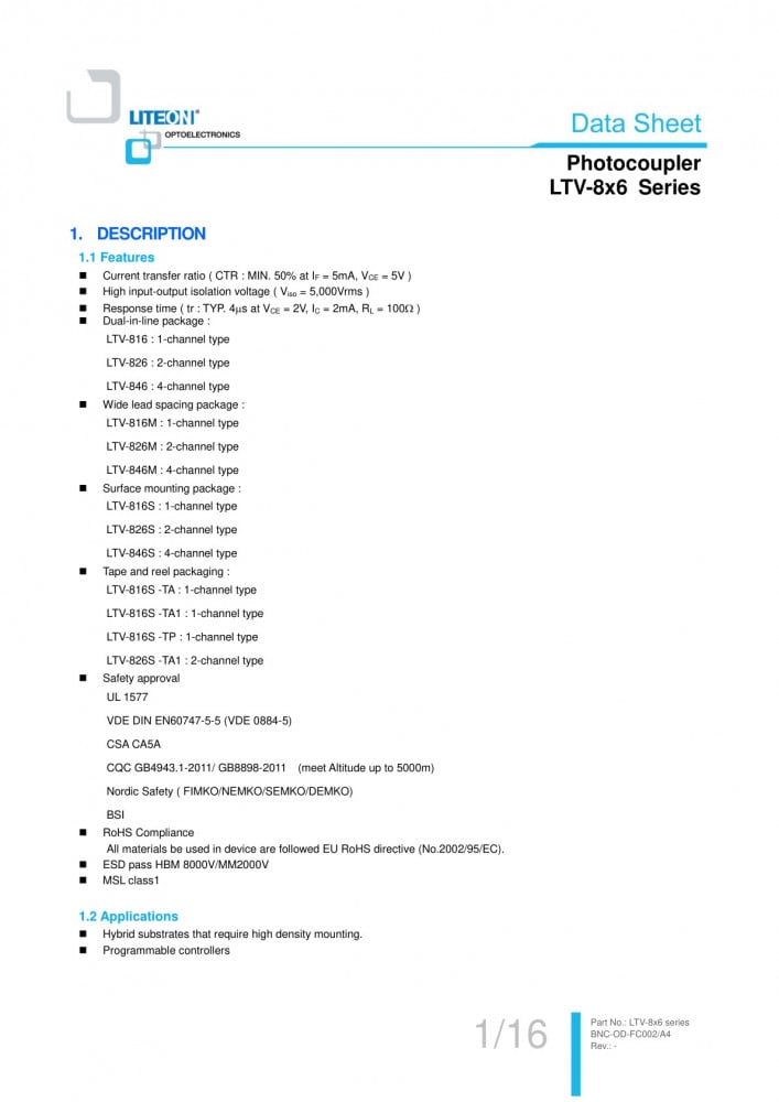 LTV-816 datasheet page 2