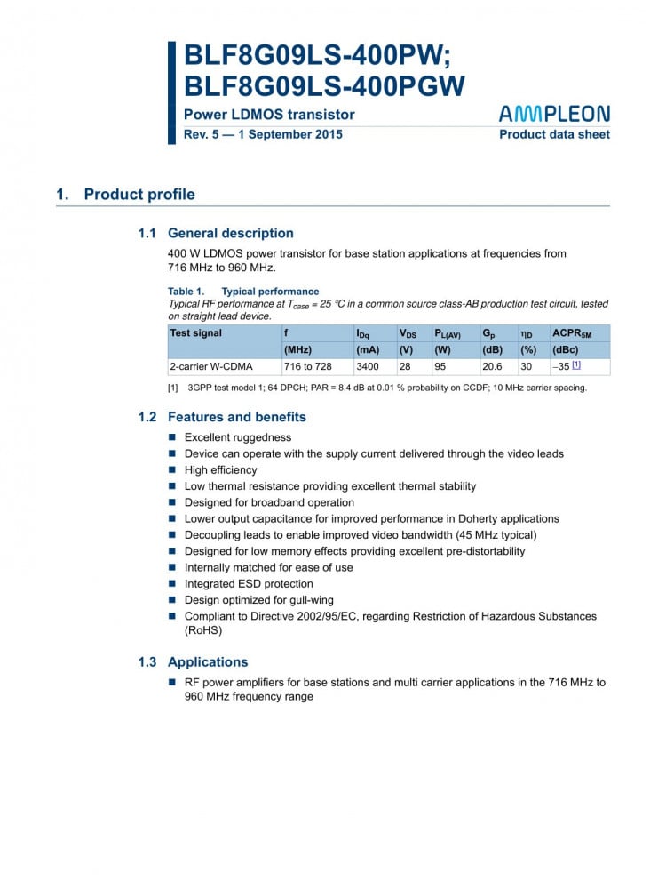 Datasheet page 1