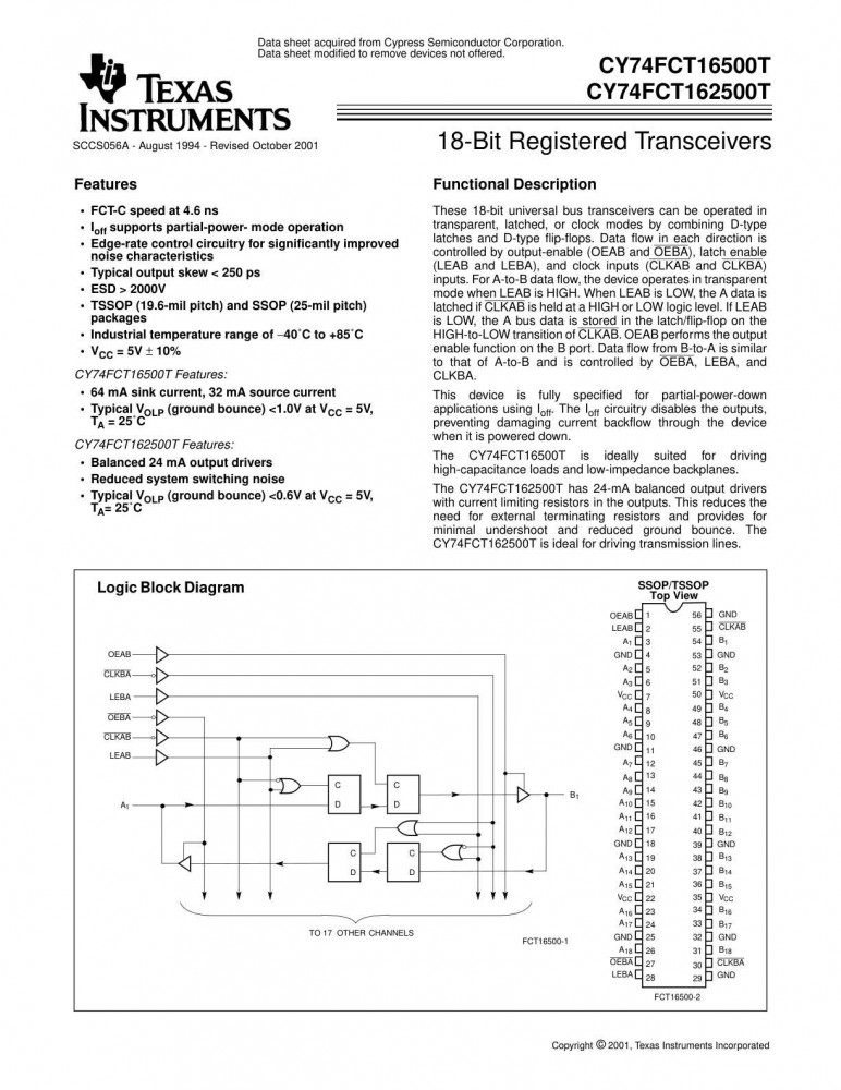 74FCT162500ATPVCT technical document page 1