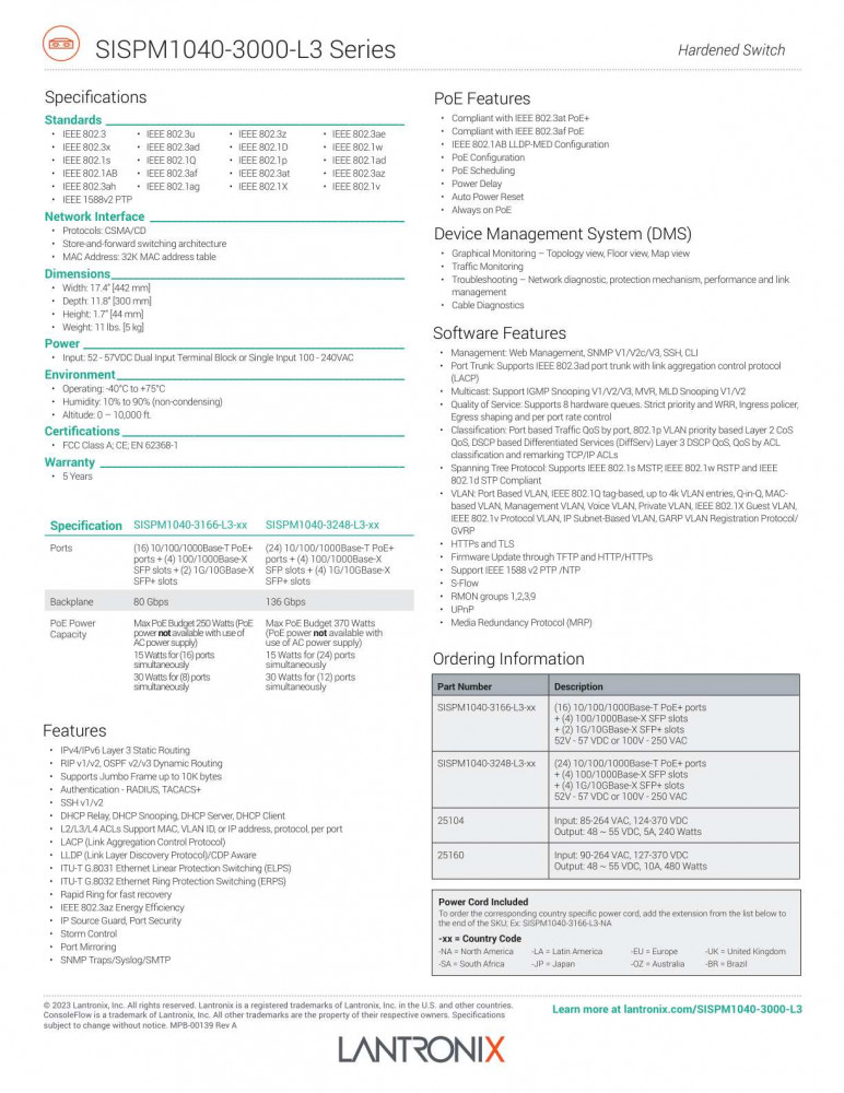 Lantronix SISPM1040-3000-L3 Series product document, page 2