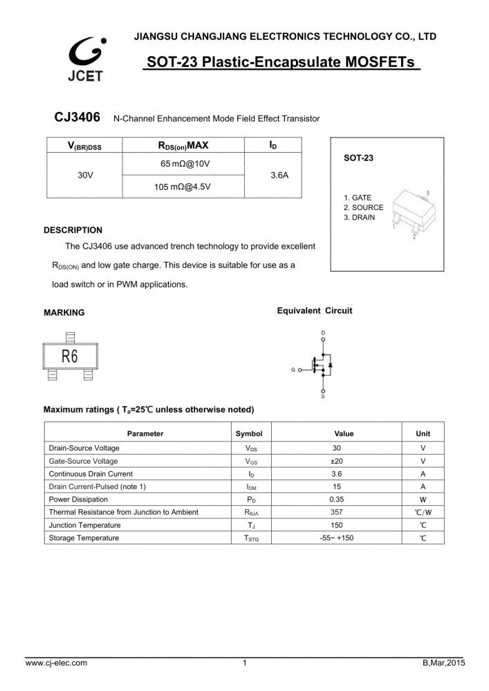 CJ3406 datasheet page 1